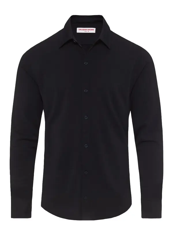 Orlebar Brown Tailored Fit Claic Collar Merino Hirt - Black