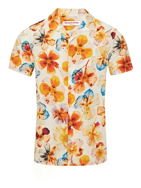 Orlebar Brown Claic Fit Ohibana Print Capri Collar Hirt In And - White