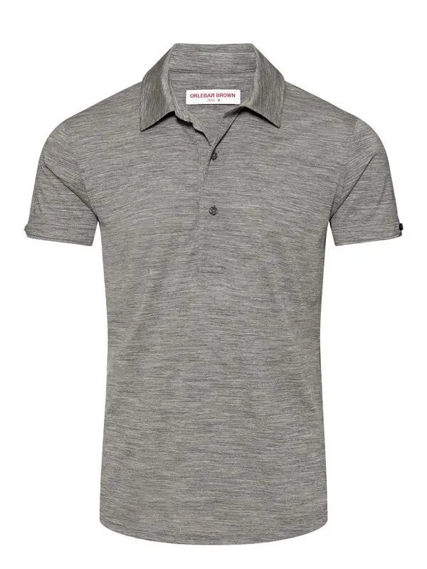 Orlebar Brown Melange Tailored Fit Merino Polo Shirt - Grey