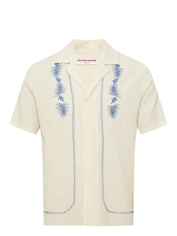 Orlebar Brown Relaxed Fit Capri Collar Embroidered Jacquard Cotton Shirt In Sand - White