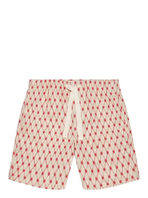 Orlebar Brown Relaxed Fit Jacquard Shorts With Lattice Embroidery - Red