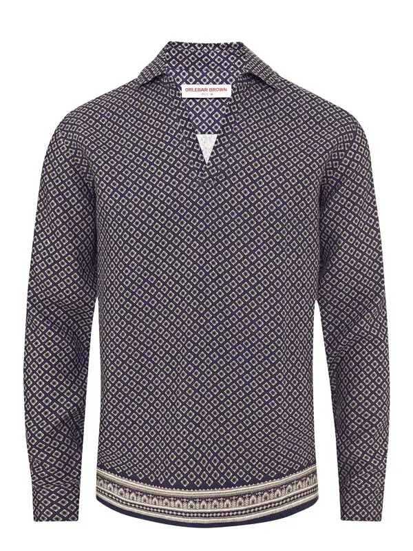 Orlebar Brown Night Iris Solmio Print Relaxed Fit Overhead Shirt - Blue