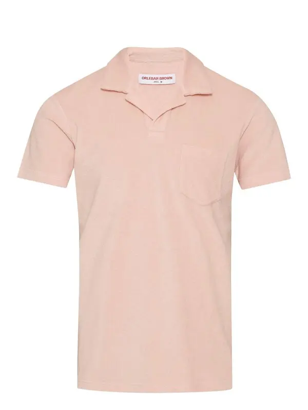 Orlebar Brown Tailored Fit Cotton Towelling Polo Hirt - Pink Sand