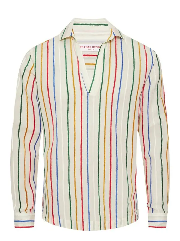 Orlebar Brown Relaxed Fit Open Reort Placket Chenille Tripe Linen Hirt In Multicolour - Multicoloured
