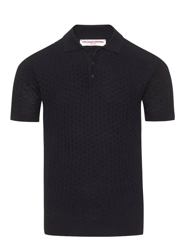Orlebar Brown Tailored Fit Lattice Knit Silk Polo Shirt In Night Iris - Blue