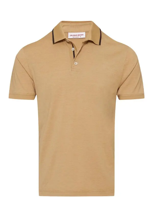 Orlebar Brown Claic Fit Tripe Tipping Collar Polo Hirt - Biscuit