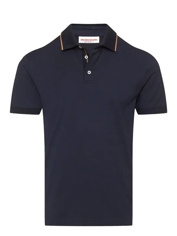 Orlebar Brown Claic Fit Tripe Tipping Collar Polo Hirt In Night Iri - Blue