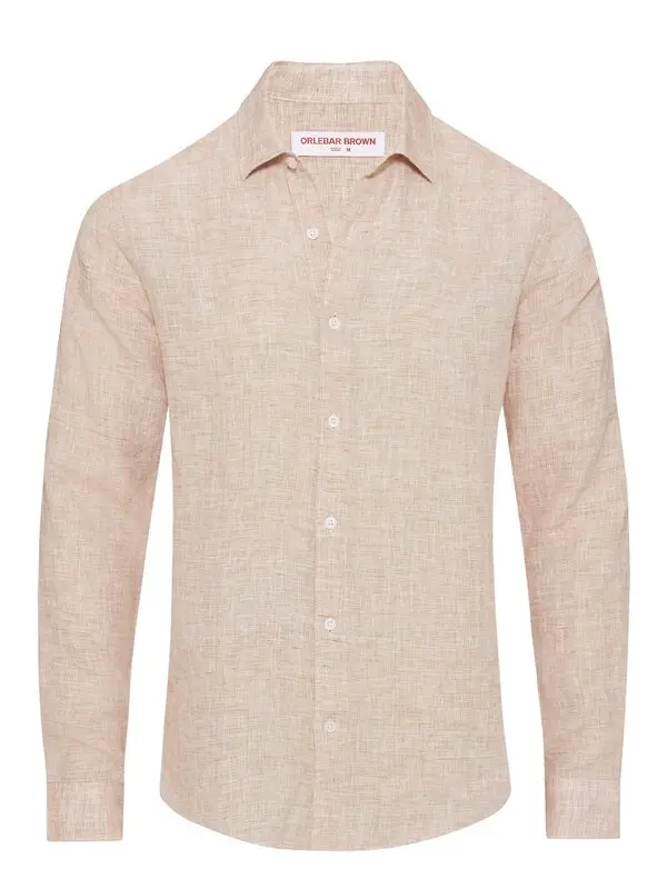 Orlebar Brown Tailored Fit Claic Collar Long-leeve Lightweight Linen Hirt - Ember/white