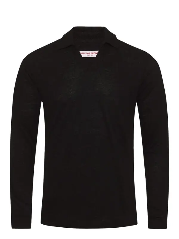 Orlebar Brown Taiored Fit Resort Coar Ong-seeve Inen Poo Shirt - Black