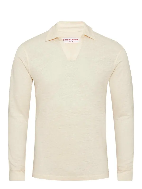 Orlebar Brown Tailored Fit Resort Collar Long-sleeve Linen Polo Shirt - Latte