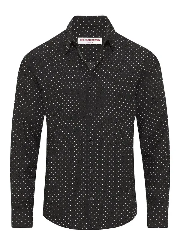 Orlebar Brown Tailored Fit Claic Collar Long-leeve Polka Dot Hirt - Black