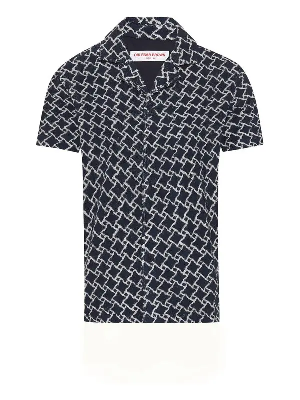 Orlebar Brown Relaxed Fit Capri Collar Geo Jacquard Towelling Hirt In Night Iri - Blue