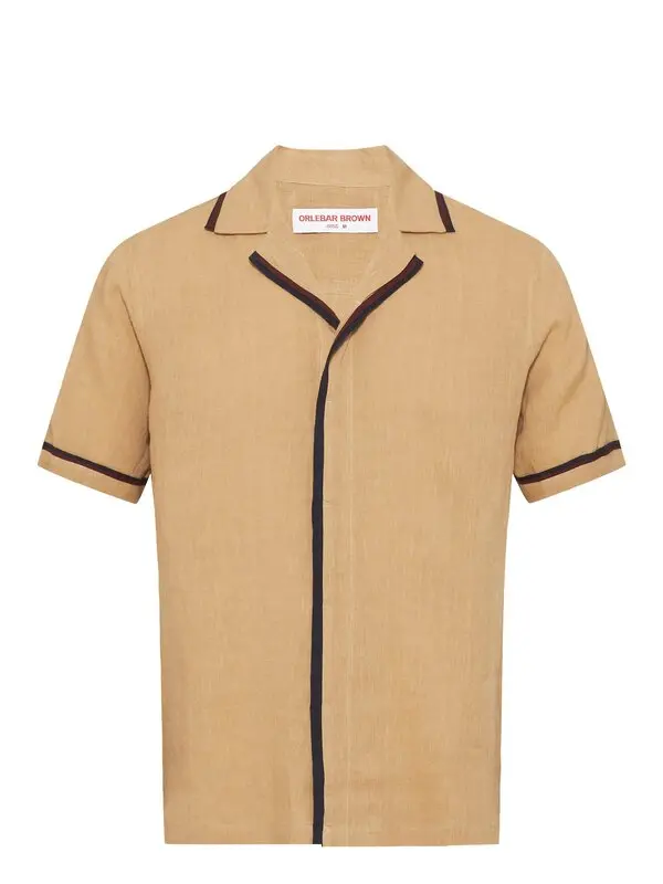 Orlebar Brown Relaxed Fit Two-tone Capri Collar Italian Linen Hirt - Biscuit/damson/night Iris