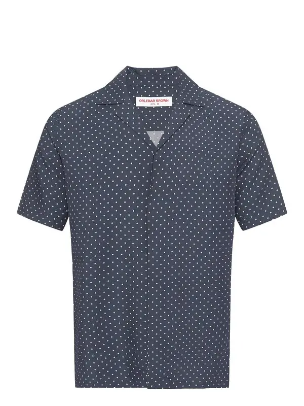 Orlebar Brown Relaxed Fit Capri Collar Polka Dot Print Hirt In Night Iri - Blue