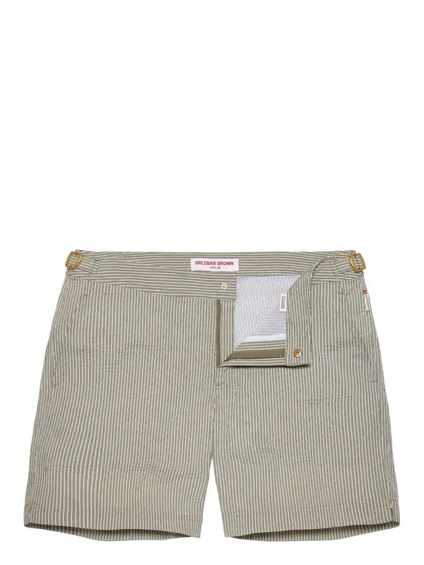 Orlebar Brown Mid-length Classic Seersucker Stripe Swim Shorts In Woven In Italy - Khaki