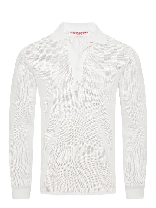 Orlebar Brown Claic Fit Long Leeve Pique Titch Polo Hirt - White