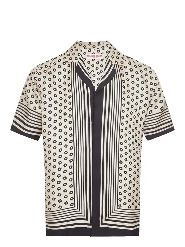 Orlebar Brown Relaxed Fit Capri Collar Lumina Print Ilk Hirt In Latte And Night Iri - Latte/night Iris