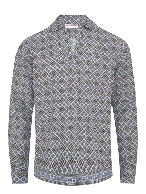 Orlebar Brown Relaxed Fit Open Resort Placket Paisley Season Print Shirt - Wave Blue