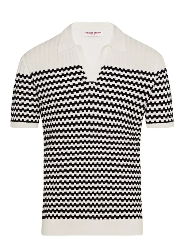Orlebar Brown Coud/ink Textured Stripe Organic Cotton Poo Shirt - White