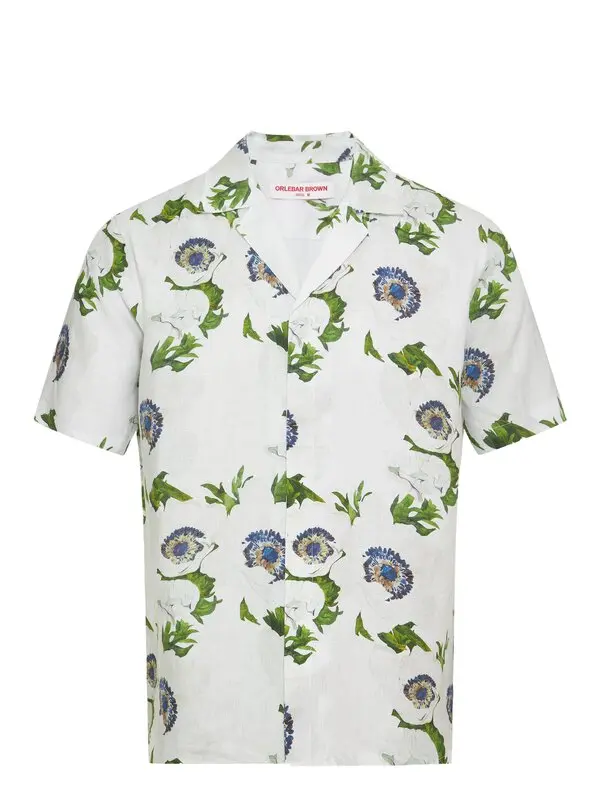 Orlebar Brown Relaxed Fit Capri Collar Coronaria Print Shirt In Sand - White