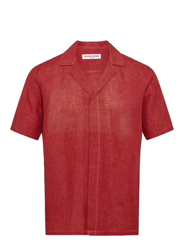 Orlebar Brown Relaxed Fit Italian Linen Capri Collar Hirt - Dark Ruby