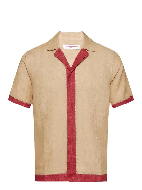 Orlebar Brown Relaxed Fit Italian Linen Capri Collar Shirt - Biscuit/dark Ruby