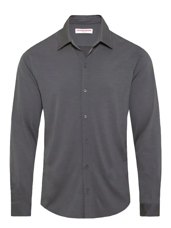 Orlebar Brown Tailored Fit Claic Collar Merino Hirt In Granite - Grey
