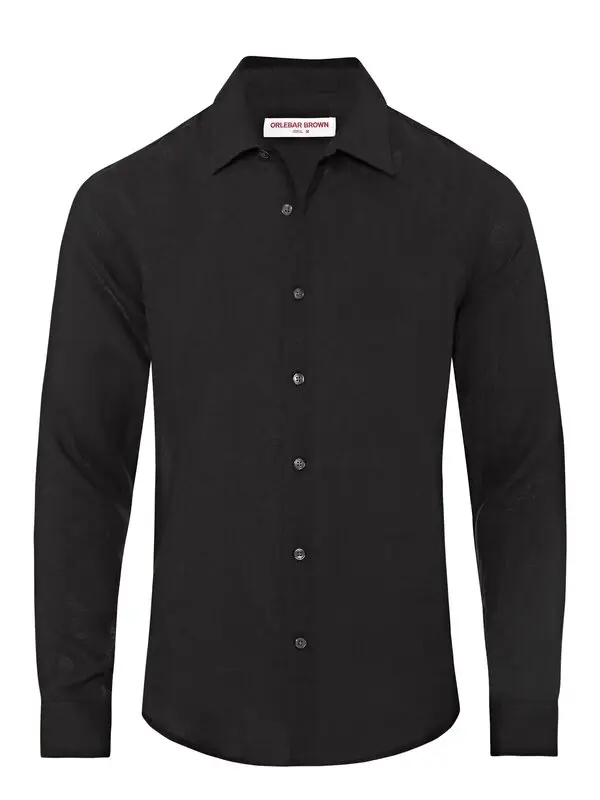 Orlebar Brown Tailored Fit Classic Collar Linen Shirt - Black