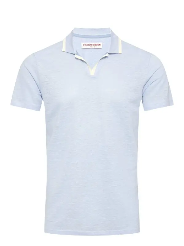 Orlebar Brown Resort Collar Linen Pique Polo Shirt - Soft Blue