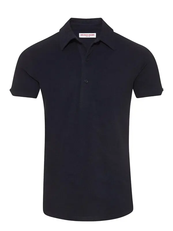 Orlebar Brown Tailored Fit Organic Cotton Towelling Polo Hirt In Night Iri - Blue