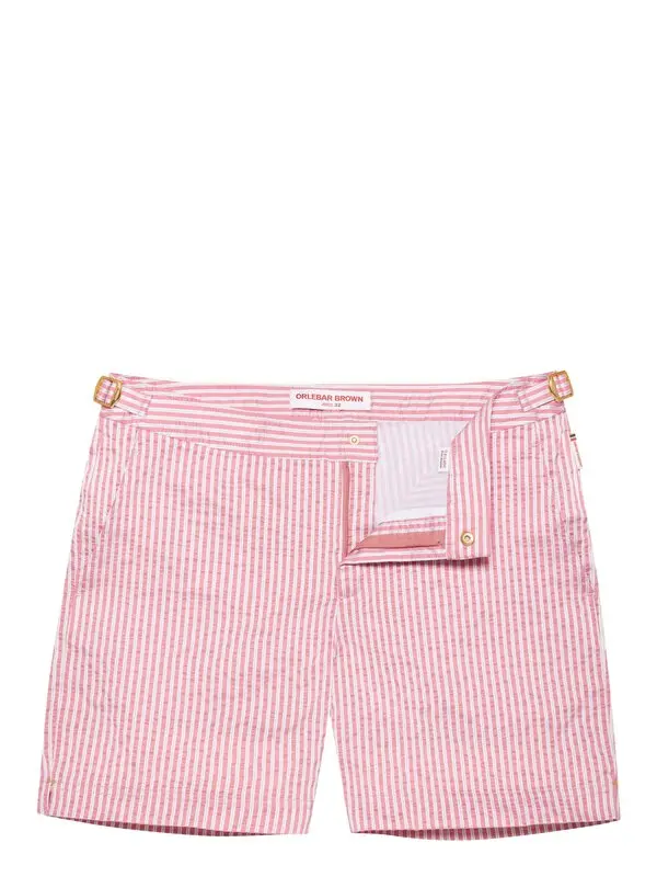 Orlebar Brown Mid-length Seersucker Stripe Swim Shorts In Woven In Italy - White/seashell Pink
