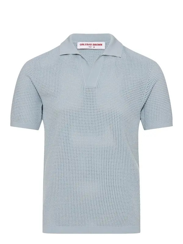 Orlebar Brown Tailored Fit Waffle Meh Titch Polo Hirt Knitted In Italy - Light Sky Pool