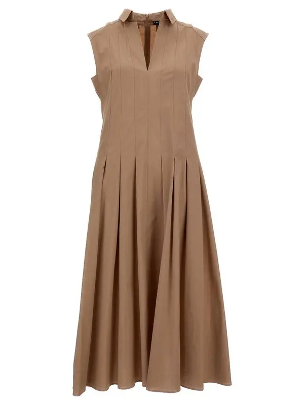 FAY Sleeveless Pleated Dress - Beige