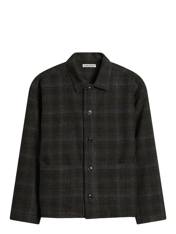 You Must Create Wool Check Pj Overshirt - Brown Multi