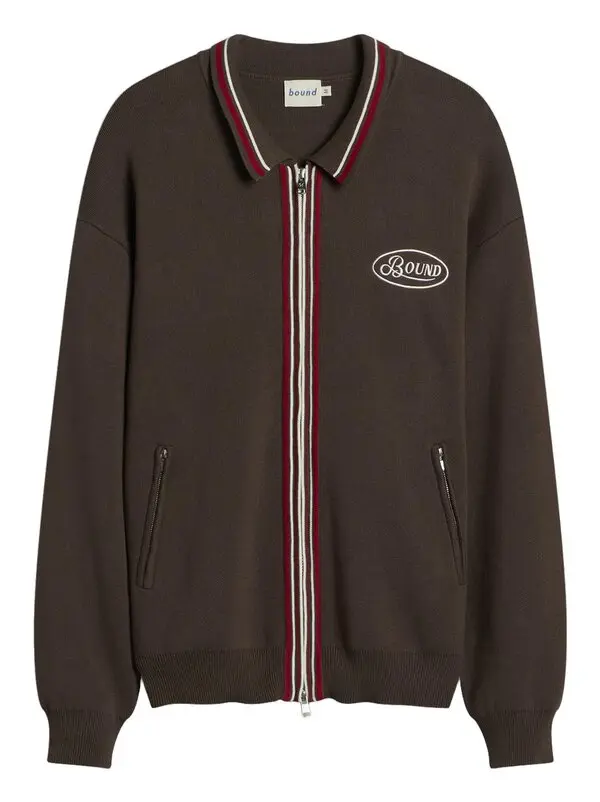 BOUND Retro Disc Knit Zip Polo - Brown