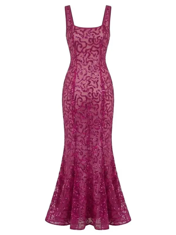 ELSAVA Sequin Tie-back Midi Dress - Pink