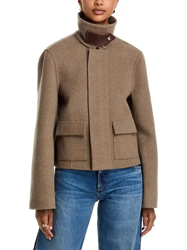 Brandon Maxwell Wool Remi Funnel Neck Jacket - Truffle