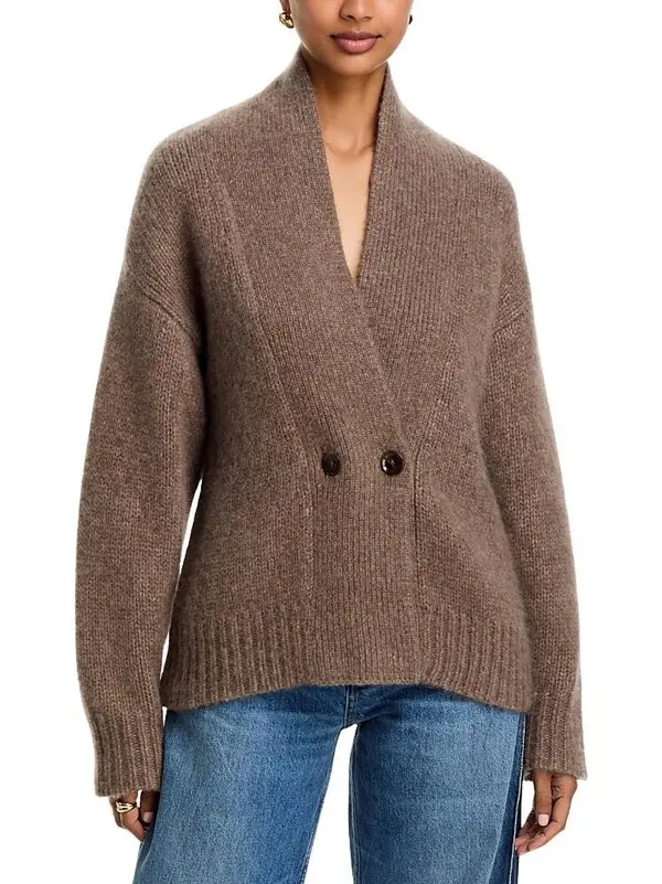 Brandon Maxwell Lowen Cashmere & Silk Double Breasted Cardigan - Truffle