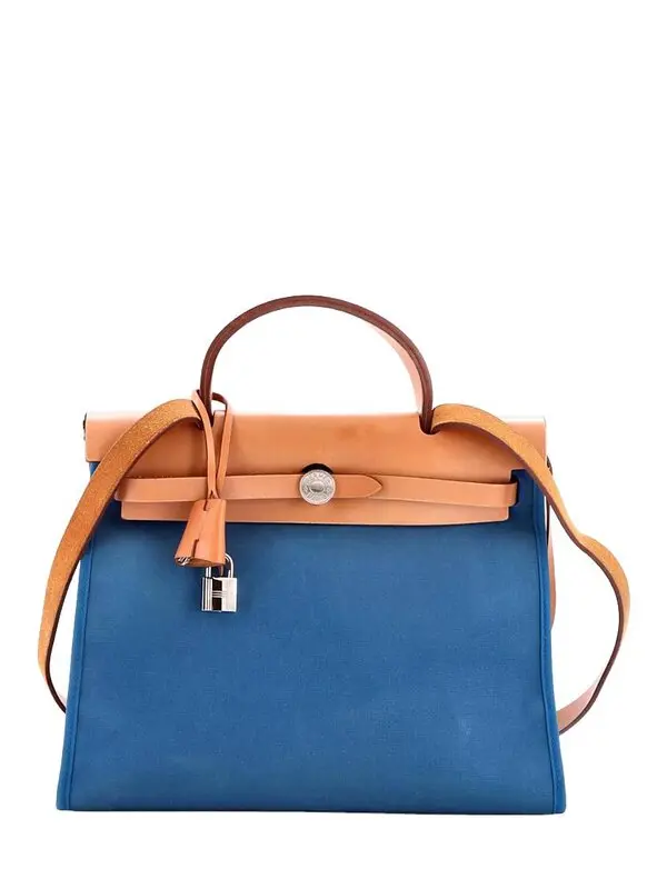 Hermès 31 Herbag Zip Leather And Toile - Blue