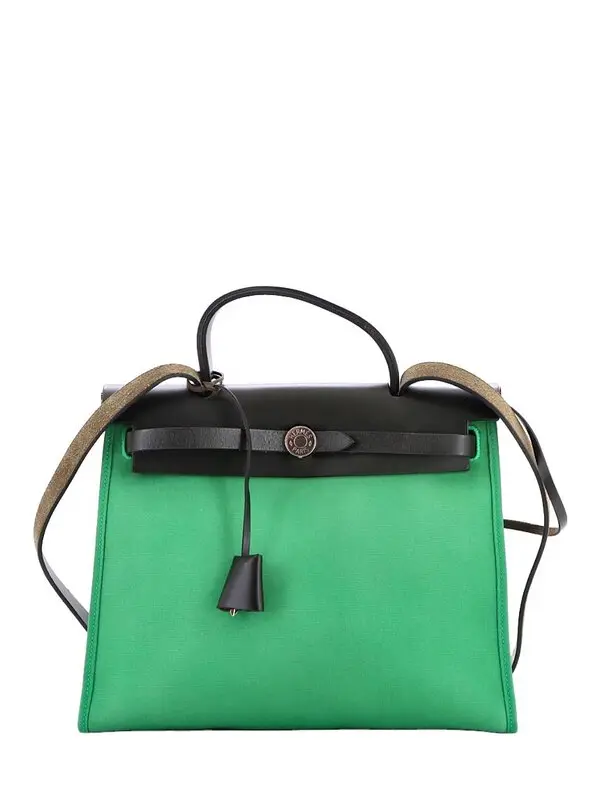 Hermès 31 Herbag Zip Leather And Toile - Green