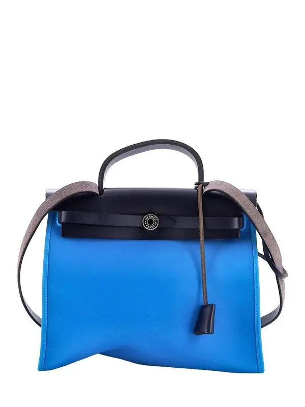 Hermès 31 Herbag Zip Leather And Toile - Blue