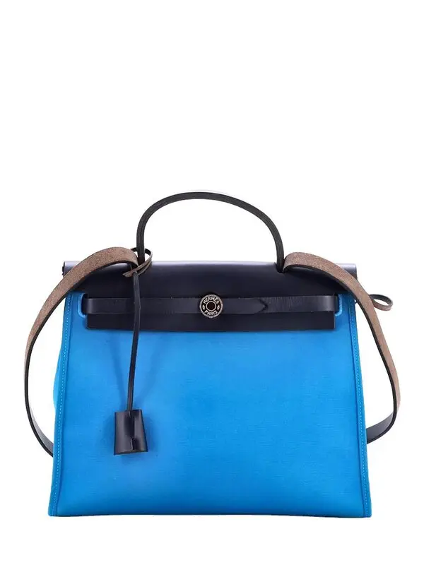 Hermès 31 Herbag Zip Leather And Toile - Blue
