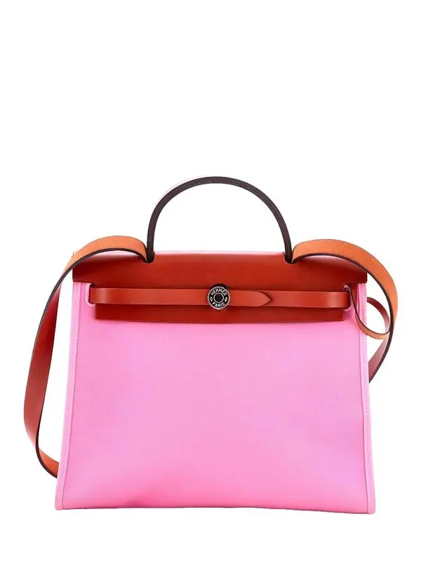 Hermès 31 Herbag Zip Leather And Toile - Pink