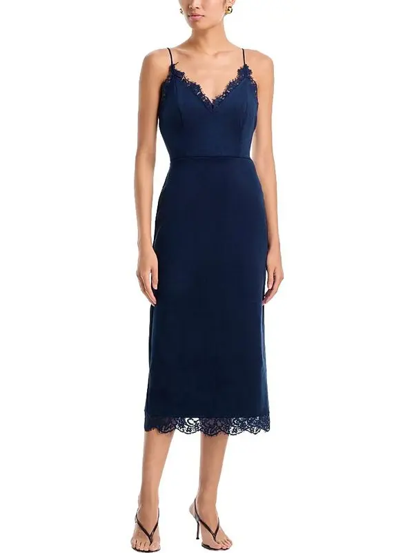 Aqua Faux Suede Lace Trim Slip Dress Exclusive - Navy