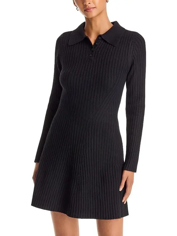 Aqua Poppaea Ribbed Mini Sweater Dress Exclusive - Black