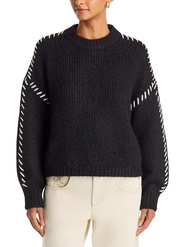 Aqua Whipstitch Trim Crewneck Sweater Exclusive - Black/ivory
