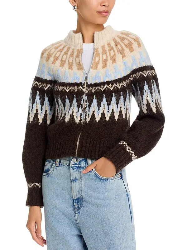 Aqua Fair Isle Zip Front Cardigan Exclusive - Multi
