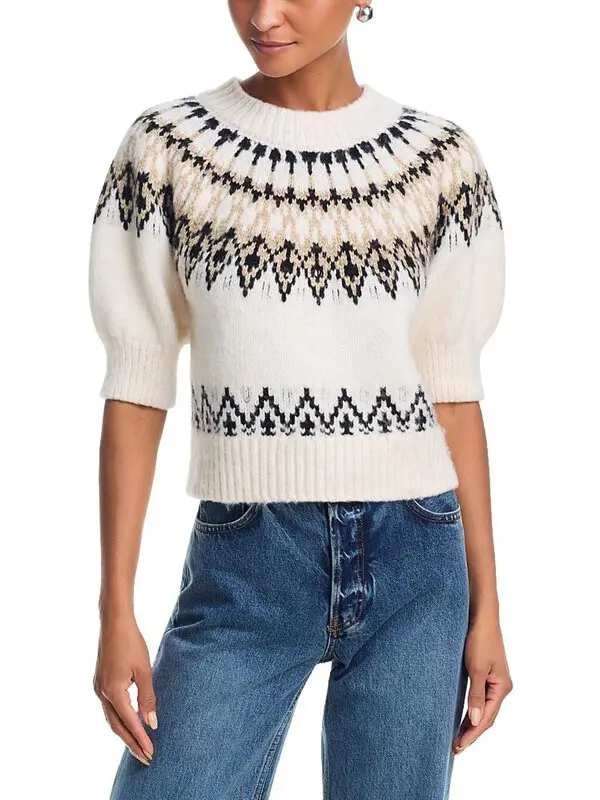Aqua Short Sleeve Fair Isle Crewneck Sweater Exclusive - Ivory Multi
