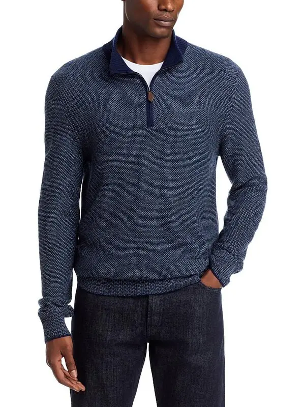 Bloomingdale'S Jacquard Quarter Zip Wool Blend Sweater Exclusive - True Blue Multi