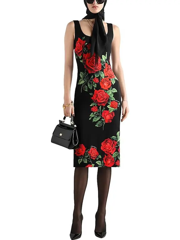 Dolce & Gabbana Rose Charmeuse Sheath Dress - Multicolor